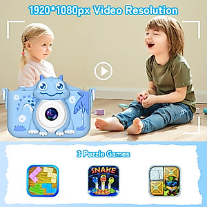 MIBIO Upgraded Kids Camera, 48MP HD Digital Selfie Camera for Toddlers, 1080p Video Camera for Kids, Christmas Birthday Gifts Toys for Boys Girls for Age 3 4 5 6 7 8 9 10 11 12 Years Old - 32 GB Card