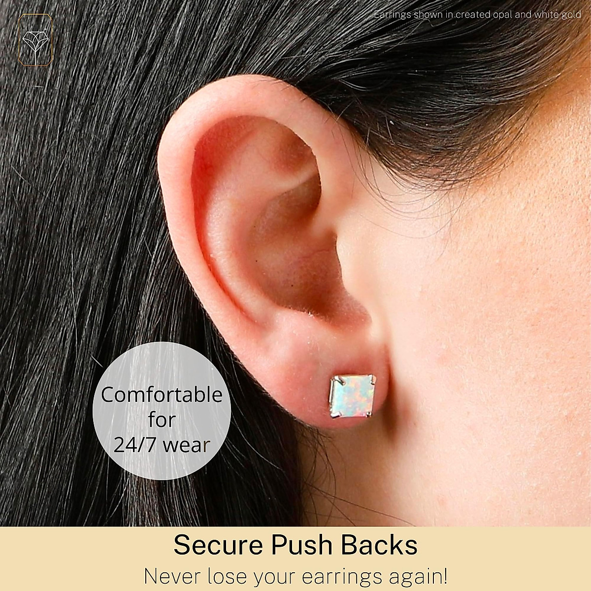 MAX + STONE 14k White Gold Princess Cut Created Opal Square Stud Earrings for Women 7mm Solitaire October Birthstone with Push Backs