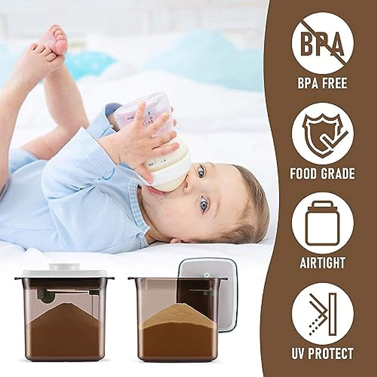 vione Airtight Food Storage Container Sets, Pop Up Food Containers With Lids, Stackable Formula Container for Rice Coffee Flour Sugar Cereal (1700ML（Anti-UV）)