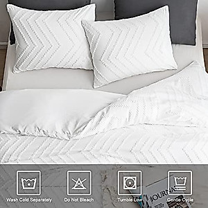 WARMDERN Boho Duvet Cover Set, Tufted Bedding Duvet Covers Soft Washed Microfiber Duvet Cover Queen Size, 3 Pieces Embroidery Shabby Chic Duvet Cover with Zipper Closure(White, Queen)