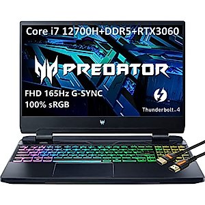 Acer Predator Helios 300 Gaming Laptop 15.6" FHD IPS 165Hz Display 12th Gen Intel 14-Core i7-12700H GeForce RTX 3060 RGB Backlit USB-C Thunderbolt 4 HDMI2.1 + HDMI Cable (32GB RAM | 2TB PCIe SSD)