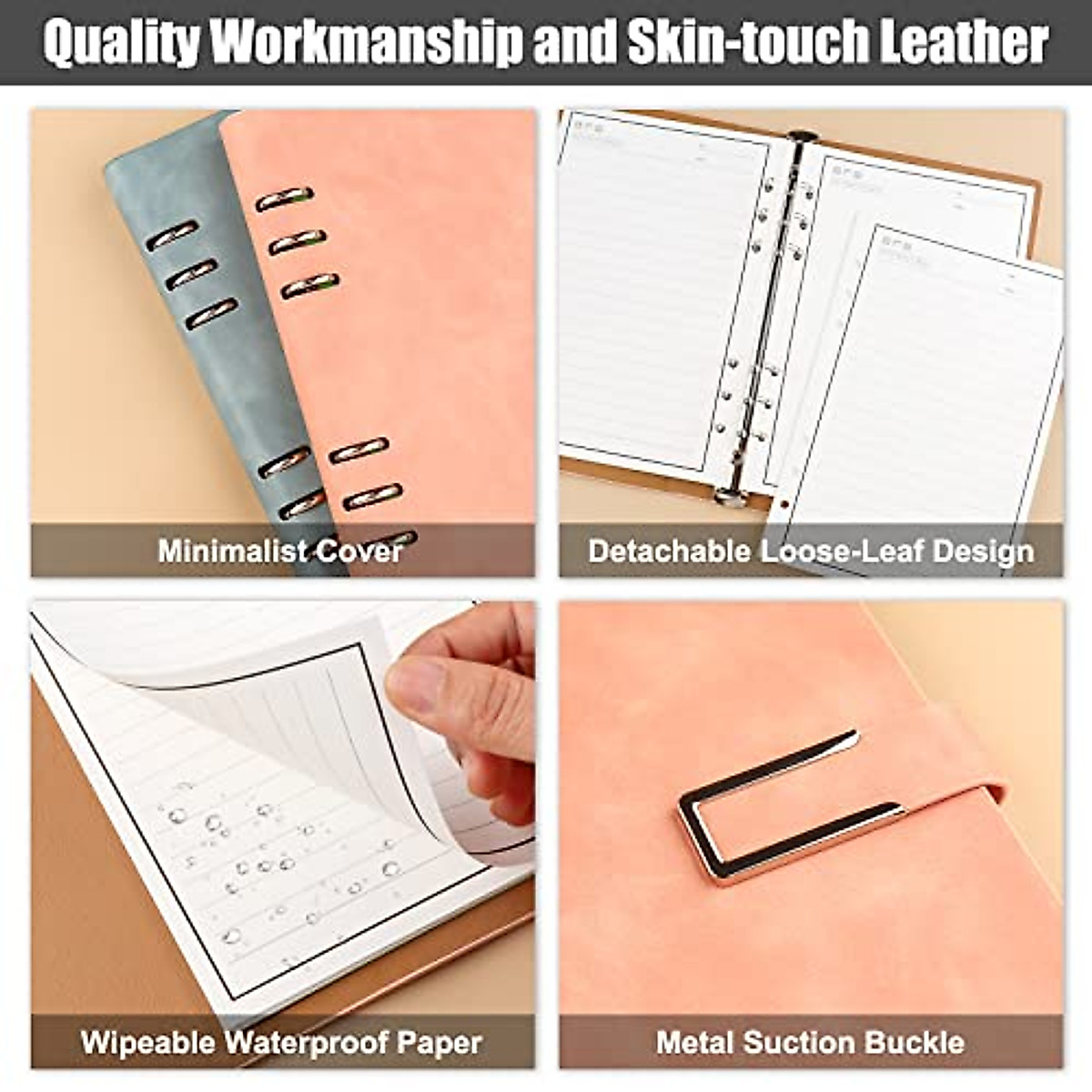 SUPHIKE Reusable Notebooks - Stone Paper Waterproof Spiral Notebooks, A5 Wirebound Ruled Sketch Book Notepad Diary Memo Planner with 1 Erasable Pen & 1 Microfiber Cloth Included (9.05''×6.69'')