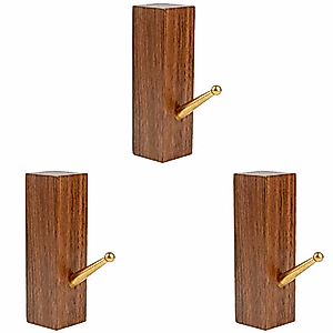 Pearlead Set of 3 Creative Wall Mounted Square Wooden Coat Hooks with Cooper Hook & Mounting Hardware Single Wall Hook Rack Clothes Hanger Organizer (Walnut)
