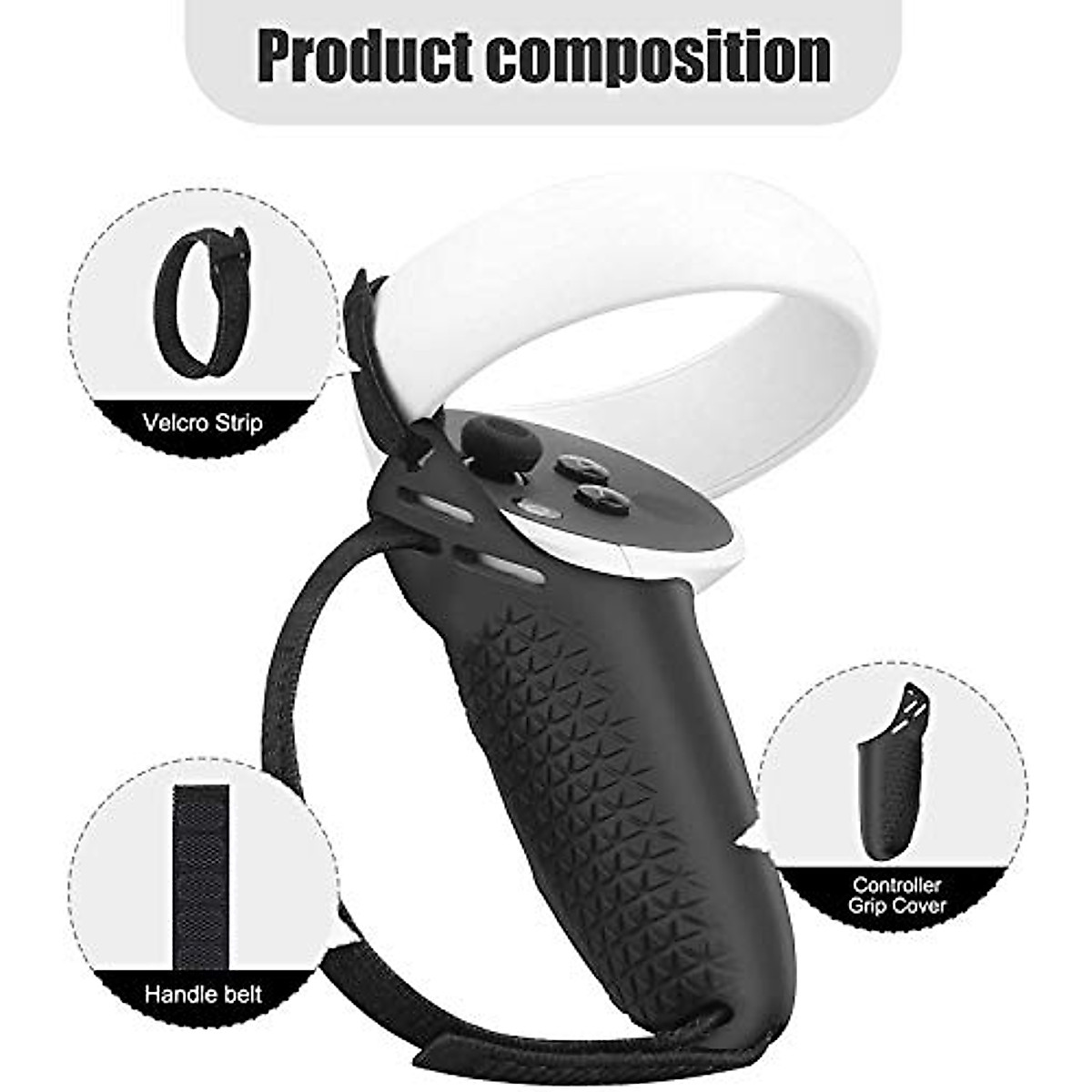 Vakdon Controller Grips Cover Compatible with Oculus Quest 2, 6in1 Quest 2 Accessories, with Silicone Face Cover, Lens Protector Cover and Knuckle Straps, Provide All-Round Protection (Black)