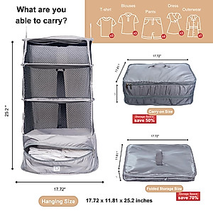 S3 THE BRAND Hanging Luggage Organizers for Suitcase - Collapsible Packing Cubes with Shelves Made for Easy Traveling, Great Organization System, Carry-on Luggage Closet - Large