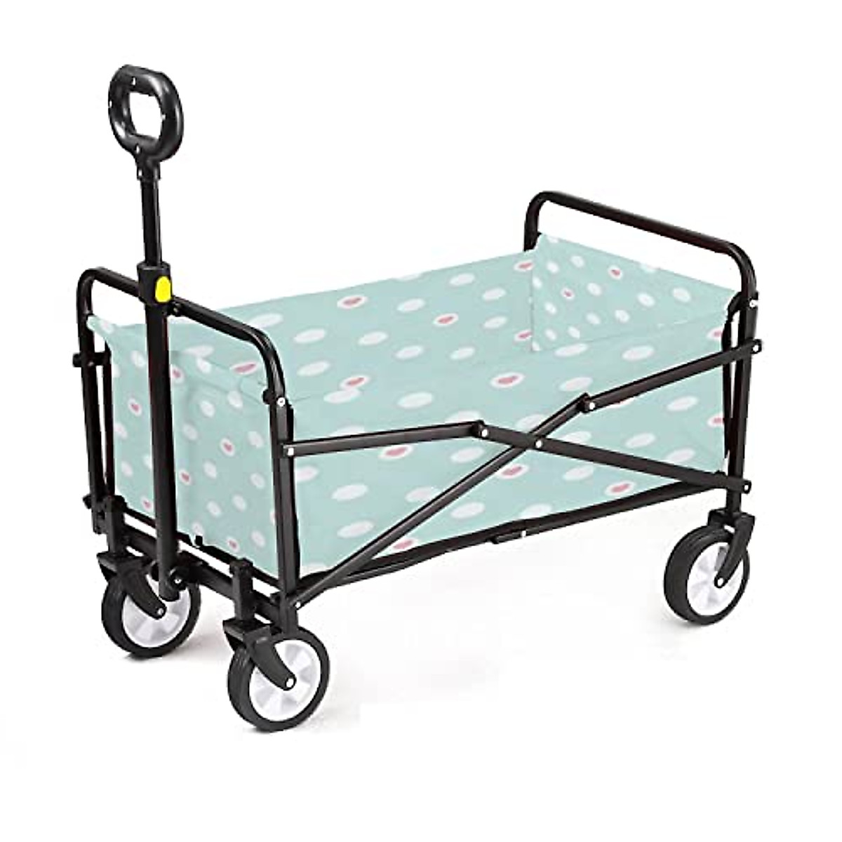 Collapsible Wagon Cart Seamless of White Dots and Pink Hearts on Pastel Green Foldable Utility Wagon Large Capacity Garden Cart with Push Bar for Beach Camp Outdoor Shopping