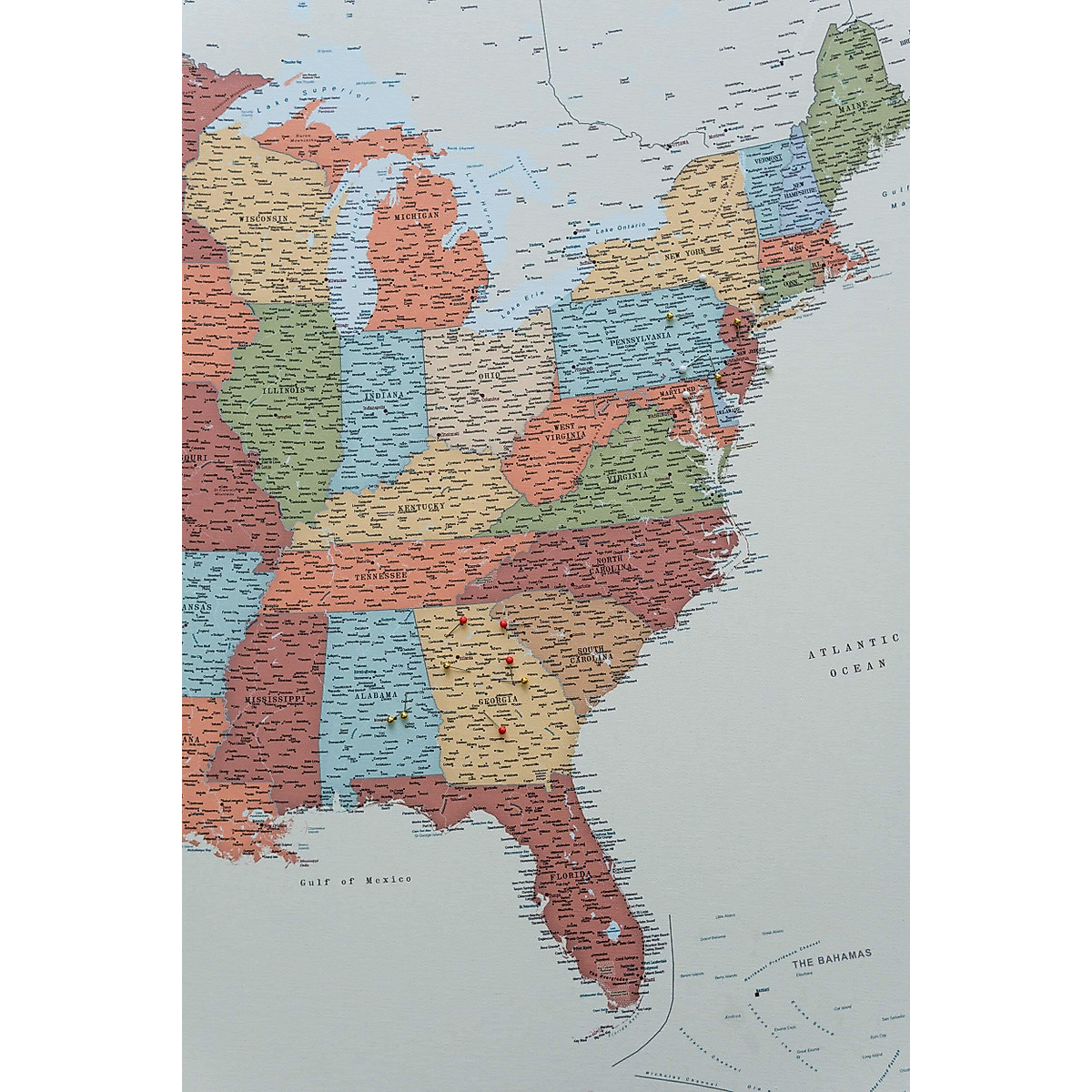 Push Pin USA Map - Detailed Map of United States with Pins - Canvas Pinboard Map - Mark Traveled Places in America - Personalizable (Large (47,2x31,5 in / 120x80 cm), Colorful)