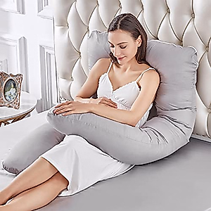 U Shaped Maternity Pillow, Maternity Full Body Pillow, Back, Leg and Abdominal Support, Maternity Sleeping Pillow, Side Sleeping Pillow with Separate Pillowcase for Easy Cleaning (grey)