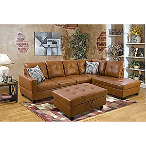 GEBADOL Lifestyle Furniture 103" Wide 3 Piece Sectional Sofa Couch Set, L-Shaped Modern Sofa with Chaise Storage Ottoman and Pillows,Faux Leather, Right Facing.