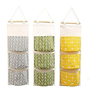 Ranvi 3PCS Wall Hanging Storage Bag, Waterproof Over The Door Closet Organizer with 3 Remote-Sized Pockets for Bedroom, Bathroom(Yellow + Gray +Green)