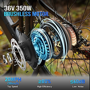 HOTEBIKE Electric Bike for Adults with 350W Motor 36V 10Ah Removable Battery 26" Ebike Cruiser Electric Bicycle Step-Thru Commuter Bike 21 Speed & Front Suspension