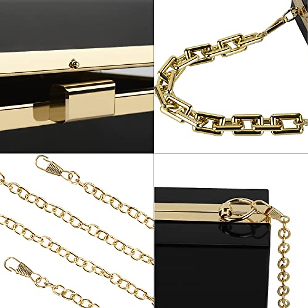 Women Clutch Purse, Acrylic Box Evening Handbag, Lady Party Wedding Crossbody Shoulder Bag with Two Detachable Chains Fits School Prom, Feat & Concerts (Black)