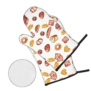 Painted Bread Oven Mitts and Pot Holders Sets 4pcs Heat Resistant Waterproof for Cooking Baking Grilling
