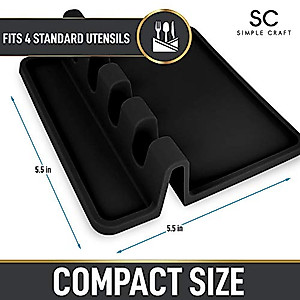 Simple Craft Silicone Utensil Rest with Drip Pad for Multiple Utensils - Heat-Resistant, Spoon Rest & Spoon Holder for Stove Top, Kitchen Utensil Holder for Spoons, Ladles, Tongs (Black)