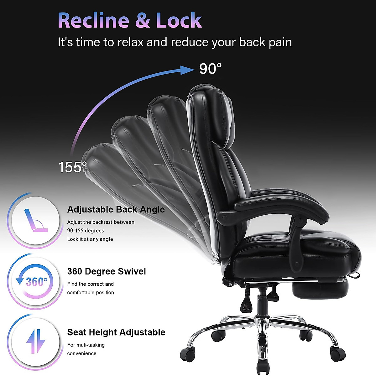High Back Massage Reclining Office Chair with Footrest - Executive Computer Chair Home Office Desk Chair with Massaging Lumbar Cushion, Adjustable Angle, Breathable Thick Padding for Comfort (Black)