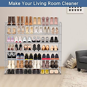 KEETDY Long 6 Tier Shoe Rack Organizer Tall Metal Shoe Organizer for Entryway Bedroom Floor Garage, Wide Shoe Shelf Storage Fits 42 Pairs Men Sneakers, Gray