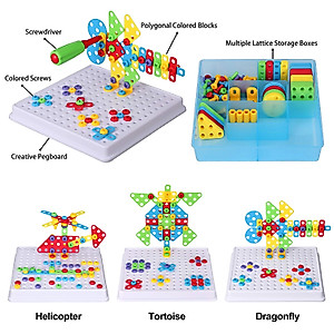 Haifeng Creative Mosaic Drill Set for Kids, STEM Toys for 3+ Year Old, Electric Drill Toy with DIY Screwdriver Tool,3D Construction Toys for Boy & Girl, Building Blocks for Toddler Preschool
