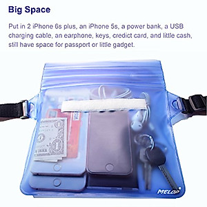 MELOP Waterproof Pouch Bag with Adjustable Shackle Strap Protect Phone and Items Dry and Clean from Water Submersion When Rainning Boating Swimming Kayaking Fishing Water Parks - Blue