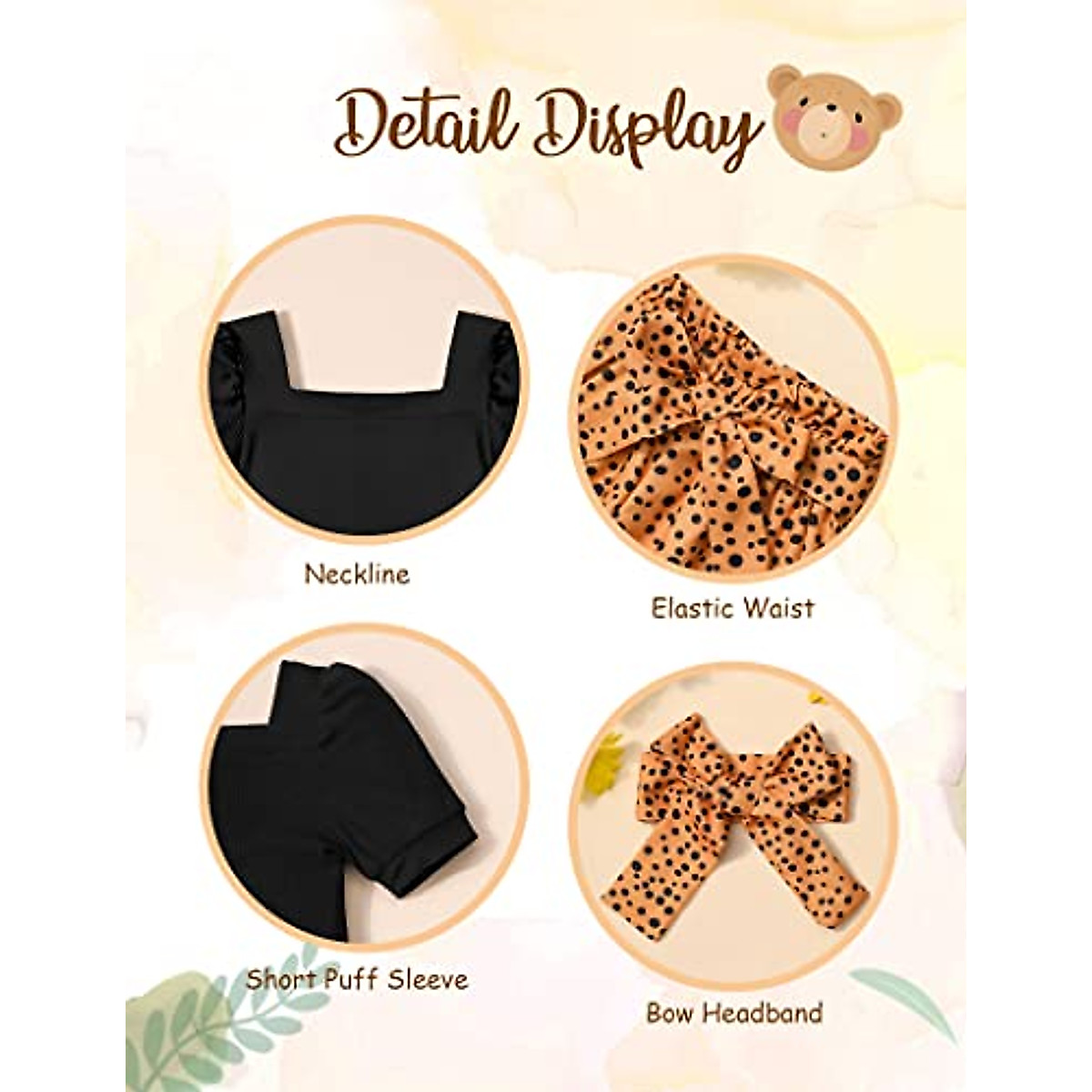 DONWEN Girls Clothes Size 7 8 Kids Clothes Girls Square Neck Short Sleeve Top + dot Wide Leg Pants Spring Summer Girls Outfit Set