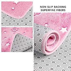 Large Area Rug Carpet Glowing in The Dark Pink Star 5'x4' for Children Room Decor Funny for Babyroom and Living Room Rectangular Mat for Kids Bedroom