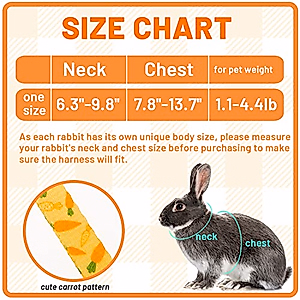 ORZECHKO Rabbit Harness and Leash - Adjustable Bunny Harness Escape Proof for Walking Runnig Hiking Camping Outdoor - Yellow Carrot Pattern Cute Small Animal Harness Leash Set