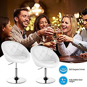 COSTWAY Vanity Chair, Contemporary Height Adjustable Makeup Chair with Chrome Frame, Tufted Round-Back, Modern Swivel Accent Chair for Lounge, Pub, Bar, White