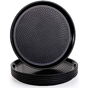 Yesland 6 Pack Restaurant Serving Trays, 11 Inch Non-Slip Tray Ottoman Tray, Plastic Coffee Table Circle Tray with Raised Edges for Breakfast, Drinks, Snack for Coffee Table, Dining Table, Black