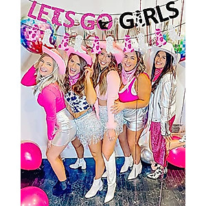 Let's Go Girls Banner for Nashville Bachelorette Party Space Cowgirl Western Party Last Rodeo Bachelorette Party Decorations Pink & Sliver