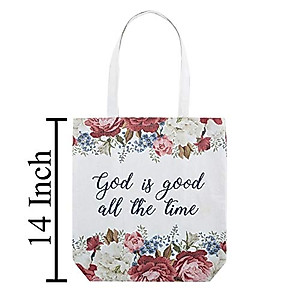 Gifts for Women, God is Good All the Time Tote Bag with Floral Design, 14 Inch