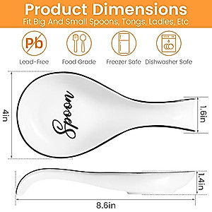 2 Packs Ceramic Spoon Rests, Vivimee White Spoon Holder, Large Size Spoon Rest for Kitchen Stove Top, Cooking Utensil Rest for Spoons, Ladles, Tong, Modern Farmhouse Kitchen Decor and Accessories