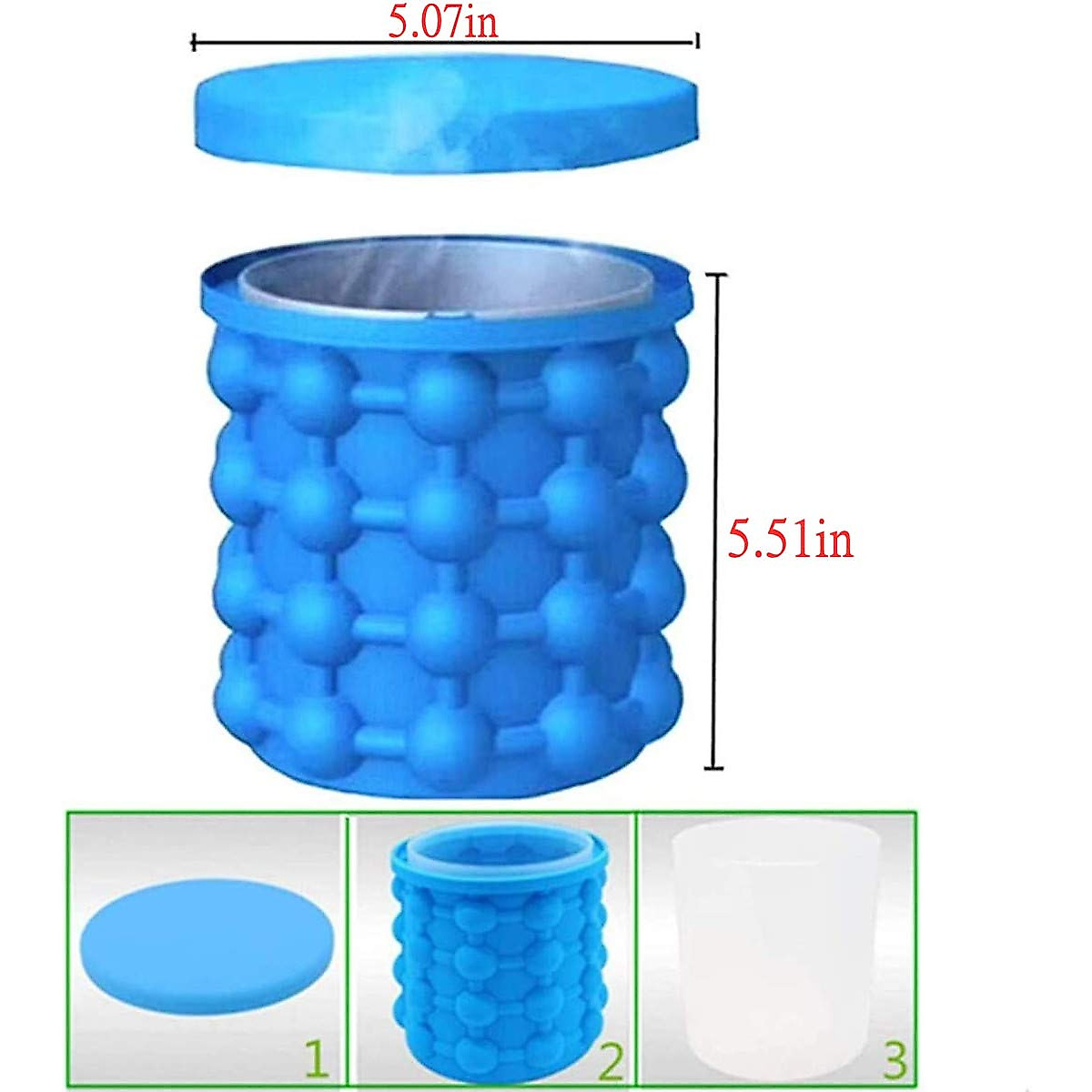 2 in 1 silicone ice bucket and ice mold with lid, silicon ice cube maker wizard, portable silicon ice cube maker (blue)