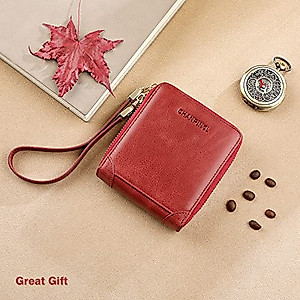 MANBANG RFID Wallets for women Genuine Leather Zipper Purses Secure Large Capacity Multi-card Wallets Clutch Travel Wristlet (Red)