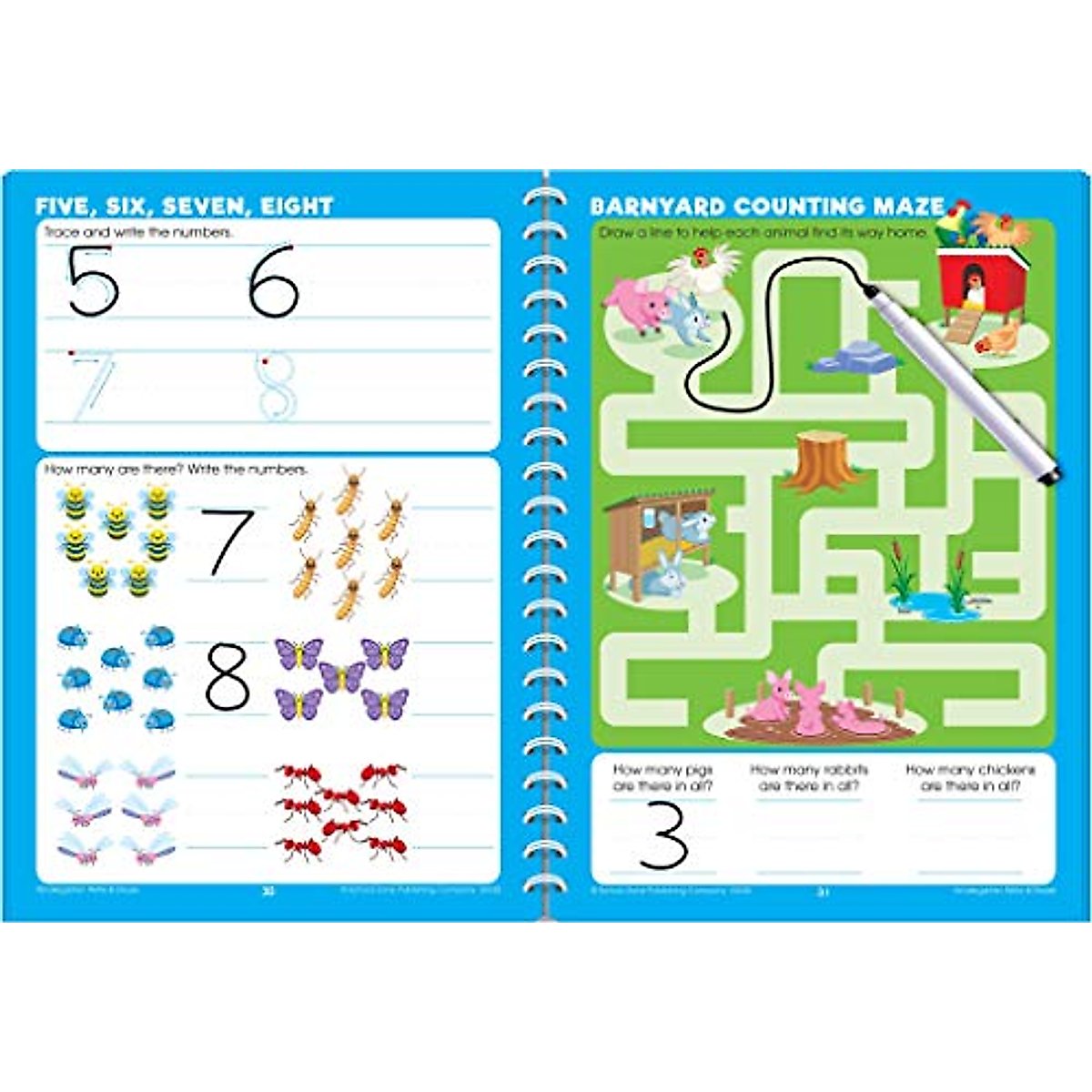 School Zone - Kindergarten Write & Reuse Workbook - Ages 5 to 6, Spiral Bound, Write-On Learning, Wipe Clean, Includes Dry Erase Marker, Early Math, and More (School Zone Write & Reuse Workbook)