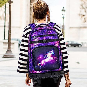 KLFVB Rolling Backpack for Women,3PCS Adult Wheeled Bag with Lunch Bag for Girls,Waterproof Roller Wheels Bookbag - Unicorn