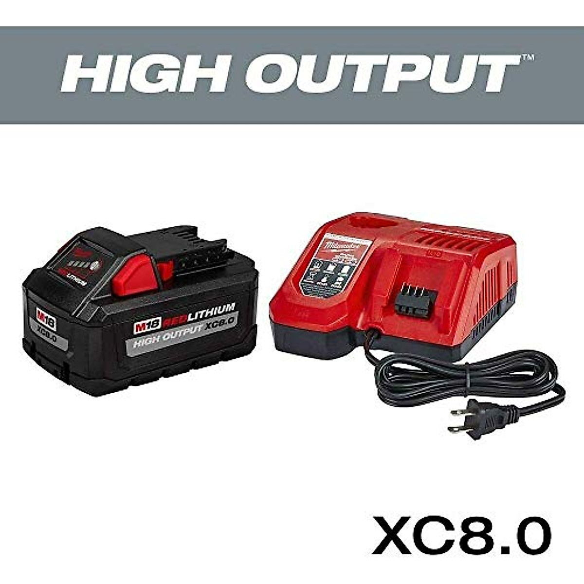 Milwaukee 48-59-1880 M18 REDLITHIUM HIGH OUTPUT XC 8 Ah Lithium-Ion Battery and M18 /M12 Charger Kit