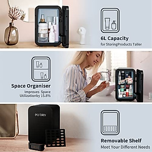 Potiry Mini Fridge, 6 Liter AC/DC Portable Thermoelectric Cooler and Warmer Mini Fridge for Bedroom Car Home Travel Mini Refrigerator for Skin Care Foods Medications