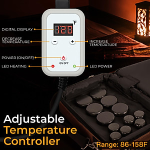 SereneLife Portable Massage Stone Warmer Set - Electric Spa Hot Stones Massager and Heater Kit with 6 Large and 6 Small Round Shaped Basalt Massaging Rocks, Digital Controller Heating Bag