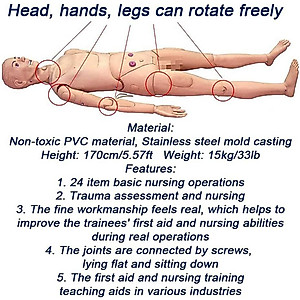 SHENGANG Female, Male PVC Patient Care Manikin Training CPR Simulator Basic Nursing Skills Geriatric Human Model for Medical Nursing Training Manikin, Life Size,Male