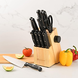 19-Piece Knife Set, German Steel, Durable and Dishwasher Safe, Knife Sets for Kitchen with Block Sets with Built-in Sharpener for Chopping, Slicing, Dicing&Cutting