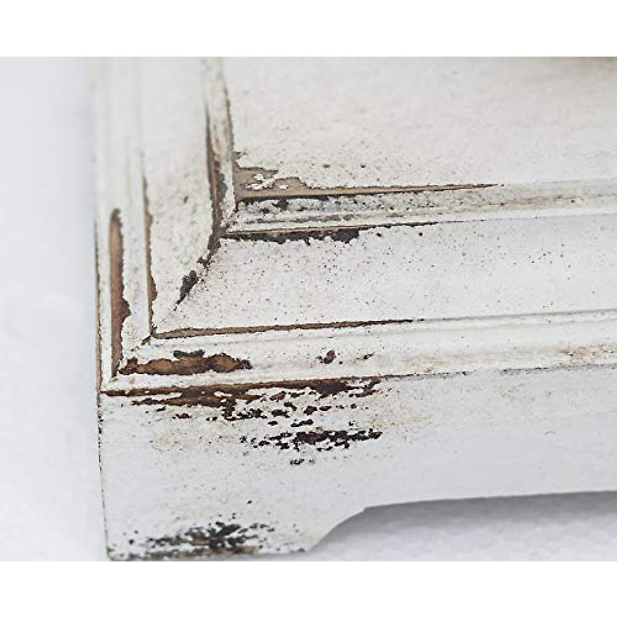 French Country Accent Wood Rectangle End Table, Farmhouse Rustic Wood Side Table with Natural Wood Top and Distressed White Carved Base, Vintage Table for Slim Spaces, 19.75 x 11.75 x 27.5 Inches