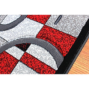 Masada Rugs, Sophia Collection Hand Carved Area Rug Modern Contemporary Red Grey White Black (2 Feet X 7 Feet 3 Inch) Runner