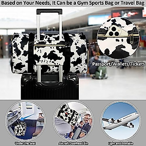 Vankor Gym Bags for Women Men Large, Waterproof Sports Gym Duffle Bag with Shoe Compartment, Cute Gym Duffel Bag, Portable Workout Weekender Overnight Weekend Hospital Tote Bag Cow Print