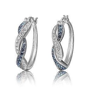 Amazon Collection Sterling Silver Twisted Hoop Earrings Made with Swarovski Crystal