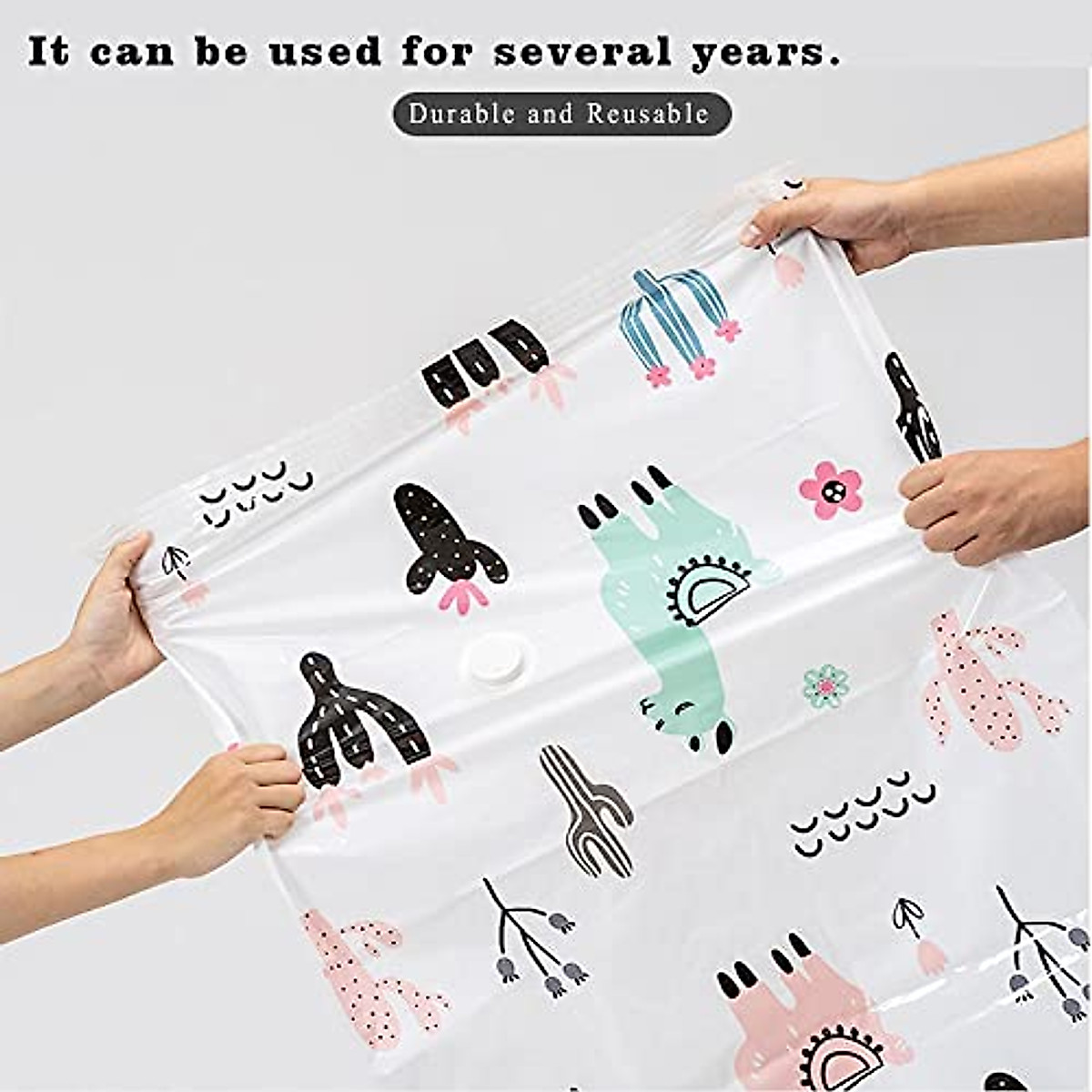 Space Saver Bags with Hand-pump Vacuum Compression Storage Bag 5 Pack(1 Large, 2 Medium, 2 Small)Vaccumed Sealer Clothes Bags for Travel Airtight & Reusable for Bedding, Blankets,Duvets and More