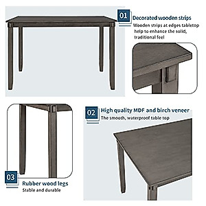 Merax 5 Piece Rectangular Wood Dining Table Set with Chairs for Kitchen, Gray