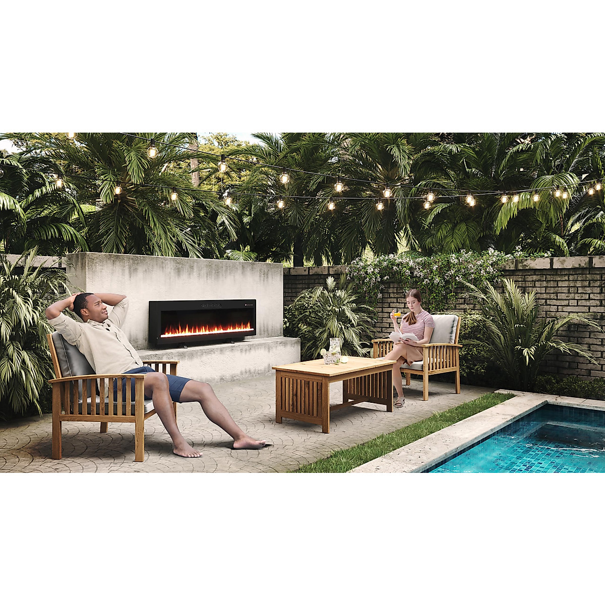 Bridgevine Home 60 inch Recessed and Wall Mounted Electric Fireplace - Modern Touch Screen Fireplace Insert with Adjustable Flame Color and Speed. Includes a Remote Control with Timer.