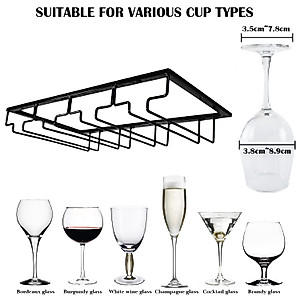 AMUFYSHH 3 Rows Wine Glass Rack for Under Cabinet, 2 Packs Stemware Racks, Hanging Wine Glasses Metal Rack, Storage Hanger Organizer for Kitchen Cabinet Bar (DOUBLE)