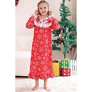 Girl Christmas Nightgown 6-7T Snowflake Red Xmas Nightdress for Kids Lightweight Warm Sleepwear Long Sleeve