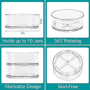 Clear Lazy Susan Organizer - 2 Pack Round Plastic Rotating Turntable Organizers - Refrigerator Lazy Susans Great For Spice Spinner, Condiments & Kitchen Pantry Fridge, Bathroom Cabinets