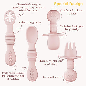 Baby Led Weaning Supplies, FOTEEMO 11-Piece Silicone Baby Feeding Set Self Feeding Baby Utensils First Food Set For 6+ Months Toddler Baby Plates with Suction (Pink)